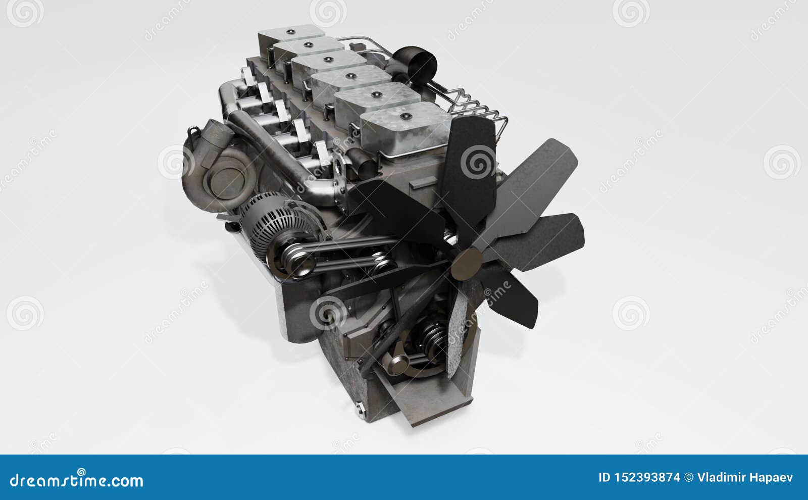 A Big Diesel Engine with the Truck Depicted. 3d Rendering Stock ...