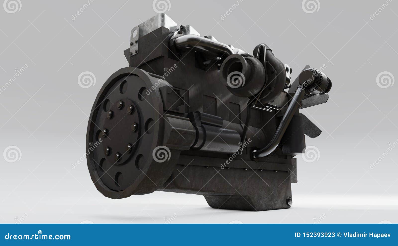 A Big Diesel Engine with the Truck Depicted. 3d Rendering Stock ...
