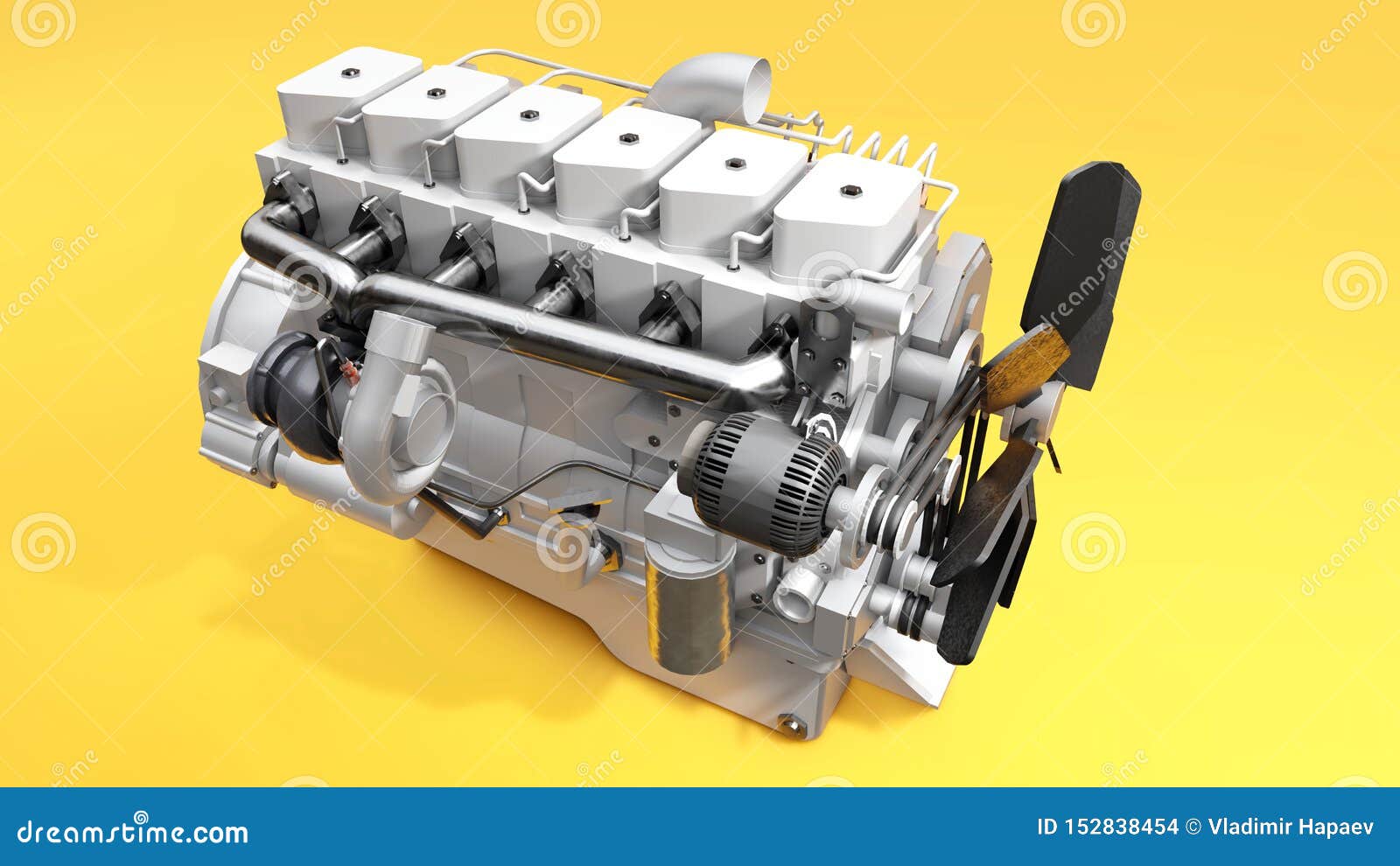 A Big Diesel Engine with the Truck Depicted. 3d Rendering Stock ...