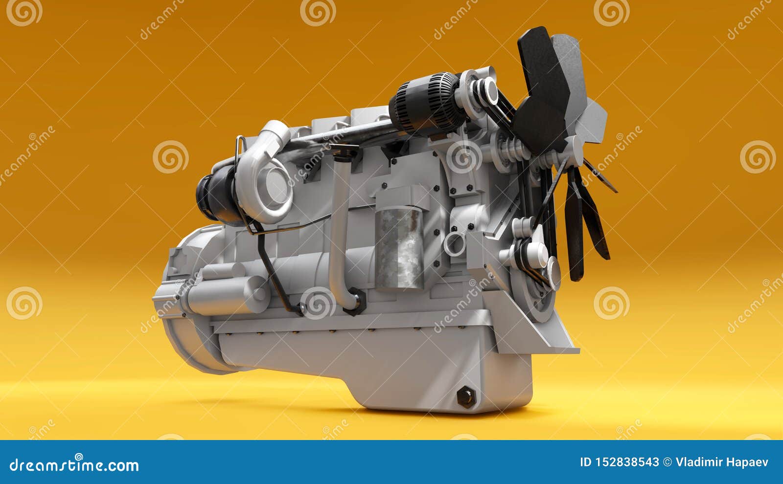 A Big Diesel Engine with the Truck Depicted. 3d Rendering Stock ...