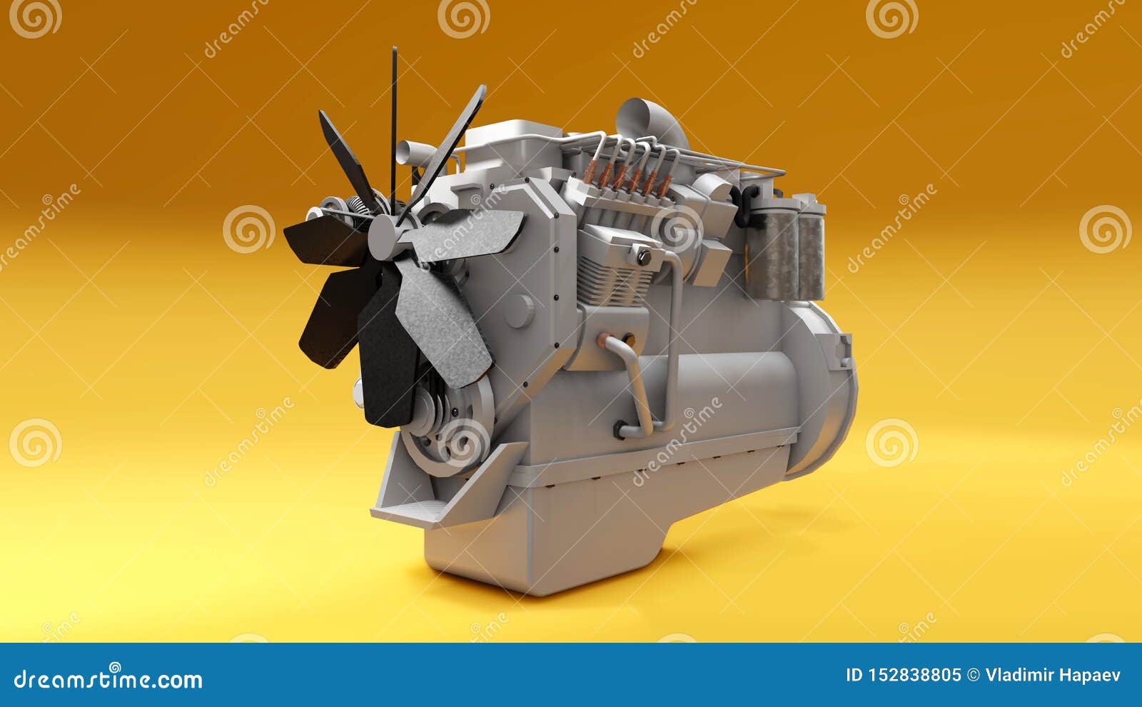 A Big Diesel Engine with the Truck Depicted. 3d Rendering Stock ...