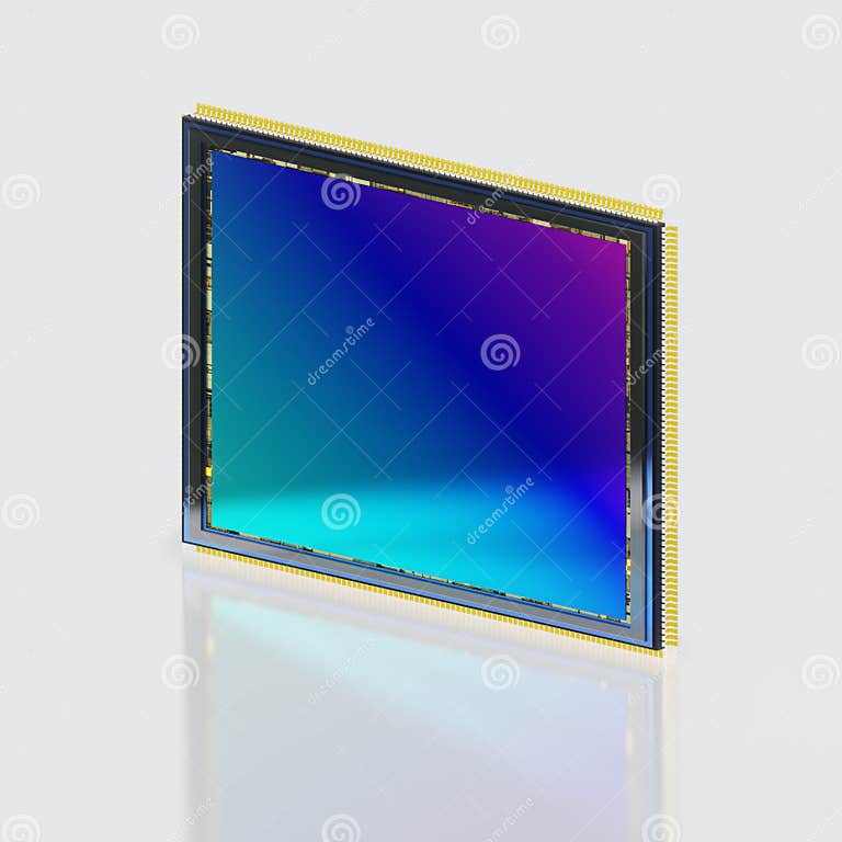 Big Digital Camera Sensor on the Edge Isolated on Light Background. 3D ...