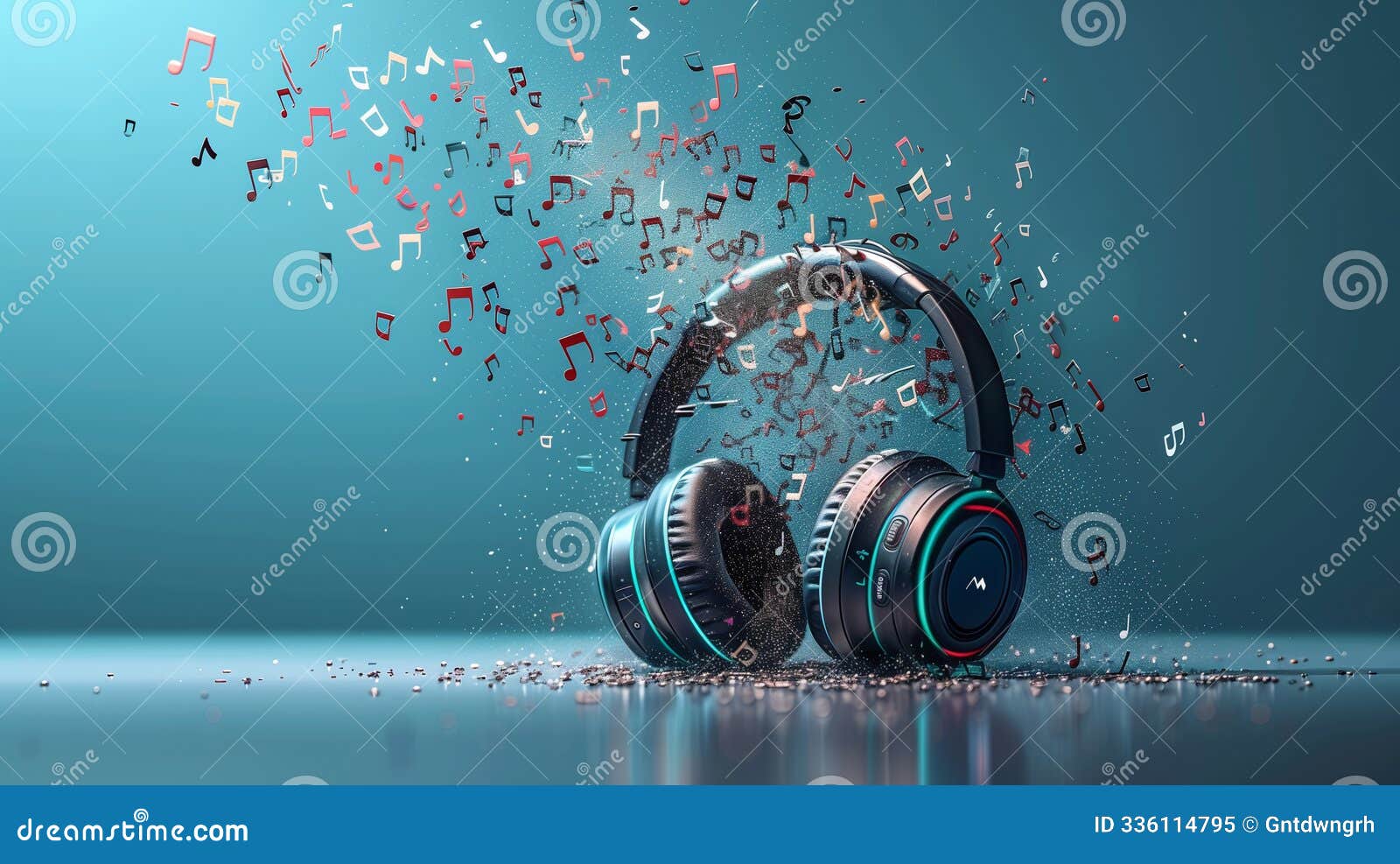 Big Digital Music Notes Comes Out Headphone Stock Image - Image of ...