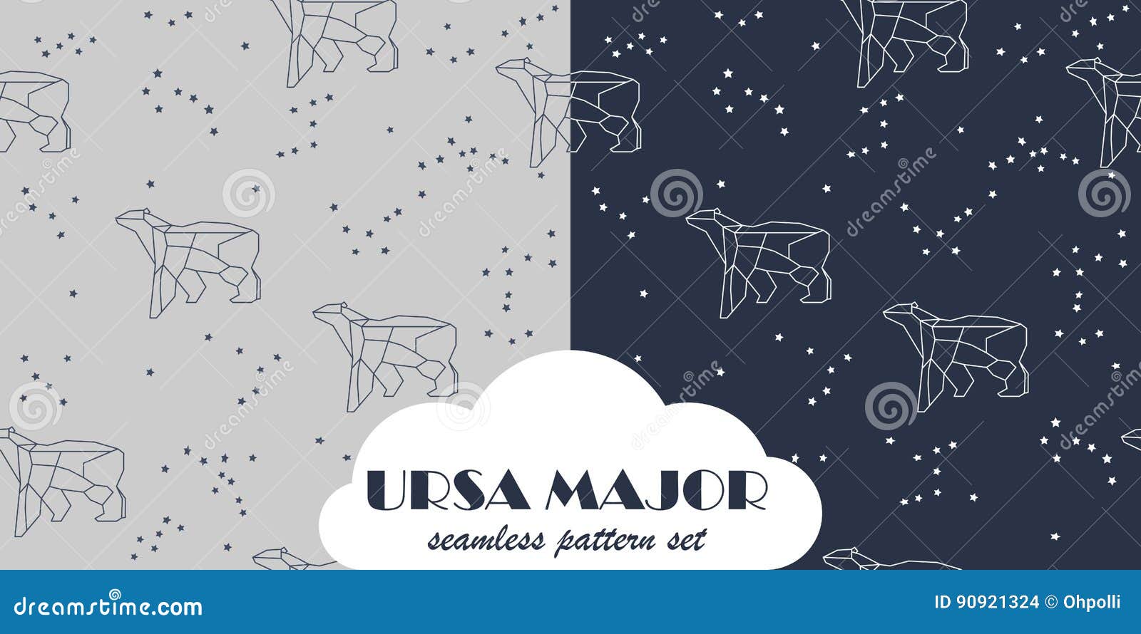 Big Dipper Constellation Polygonal Seamless Pattern Set. Stylize Stock ...