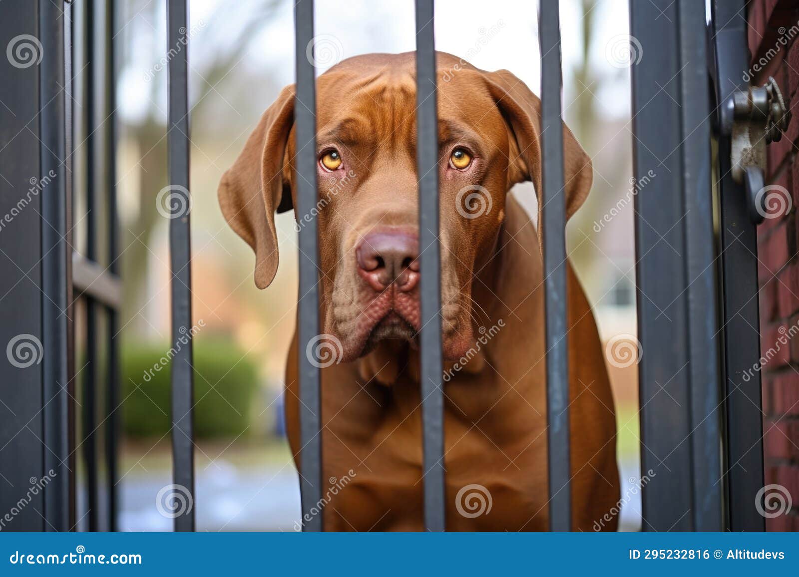 Big Dog Behind a Gate Signifying Home Protection Stock Photo - Image of ...
