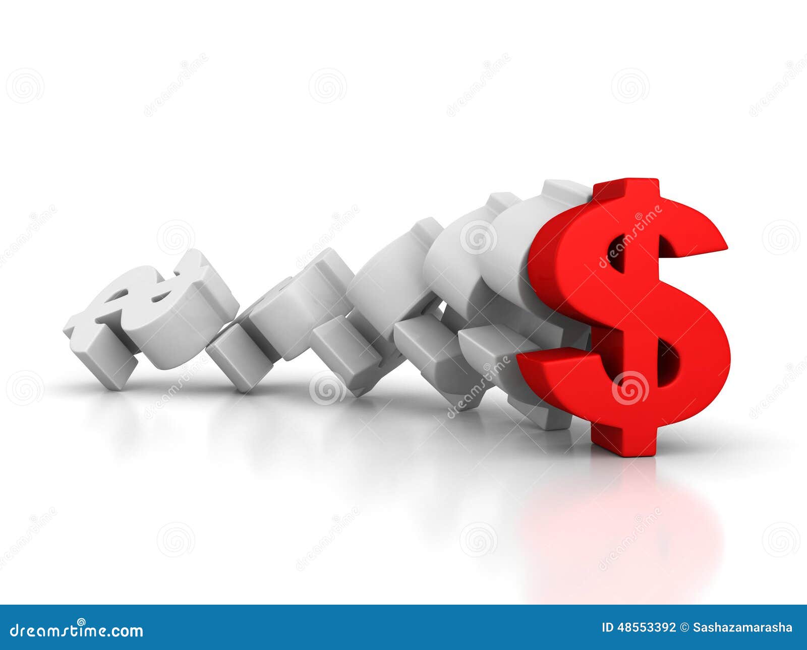 Big Dollar Currency Symbols with One Red Forward Leader Stock Photo ...