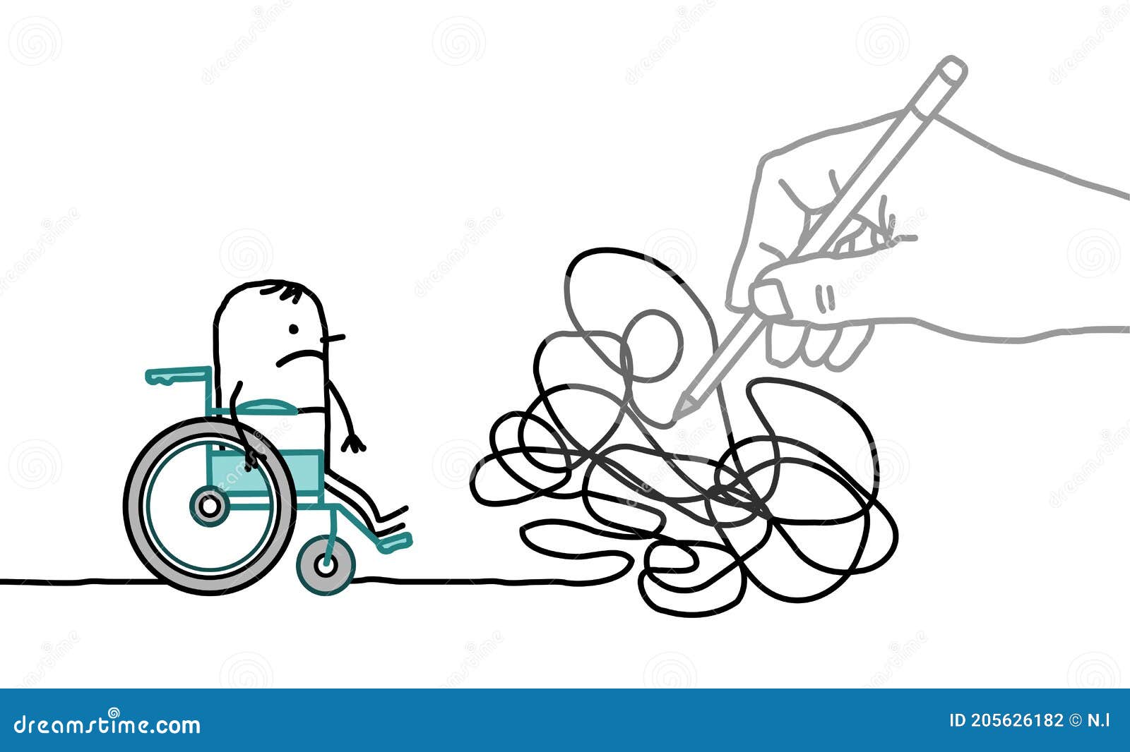 Big Drawing Hand with Cartoon Disabled Man - Tangled Path Stock Vector ...
