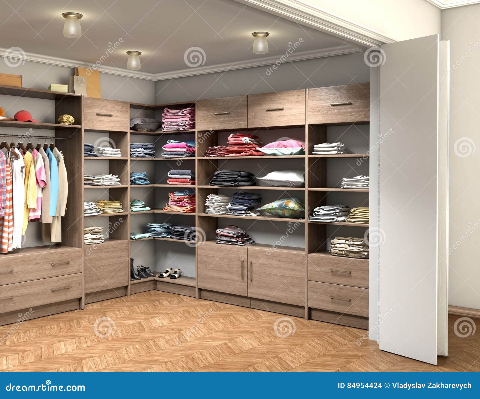 Big Dressing Room with Clothes, Stock Illustration - Illustration of ...