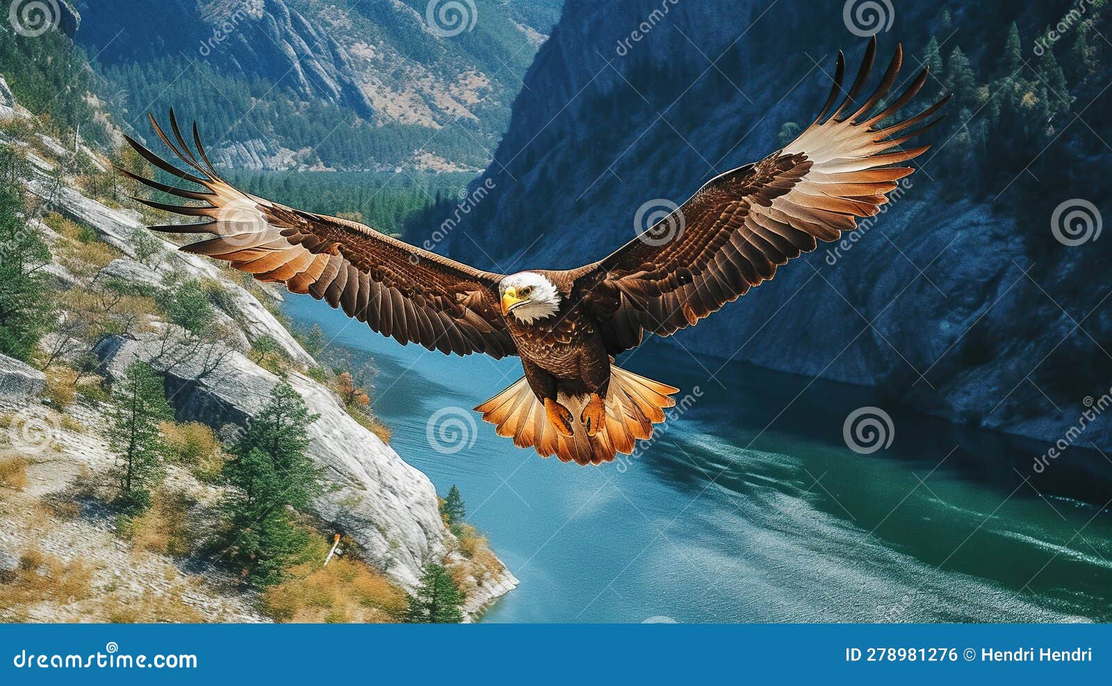 Big Eagle is Soaring Over Canyon and River, Generative Ai Stock ...