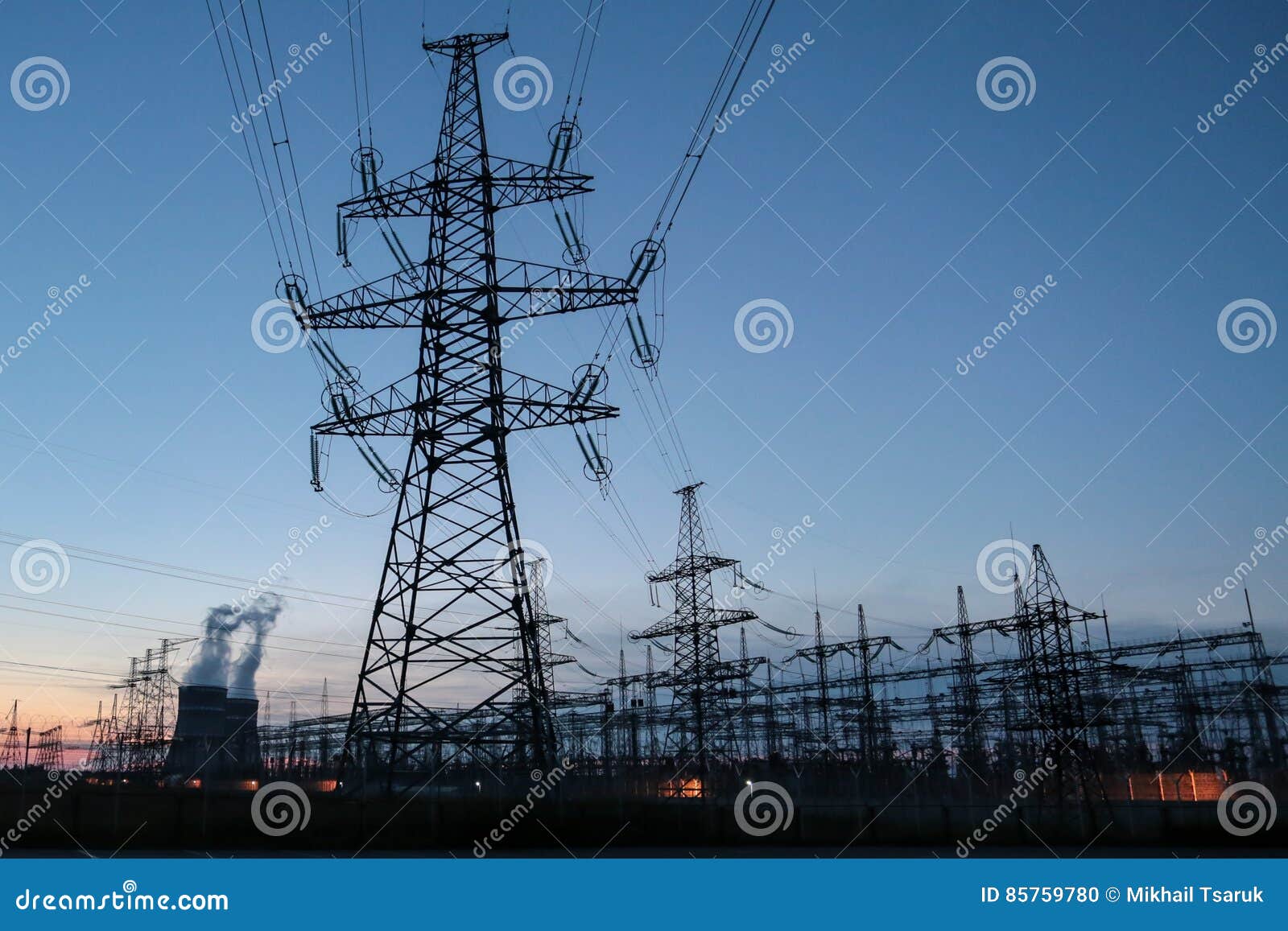 Big electrical substation. stock photo. Image of blue - 85759780