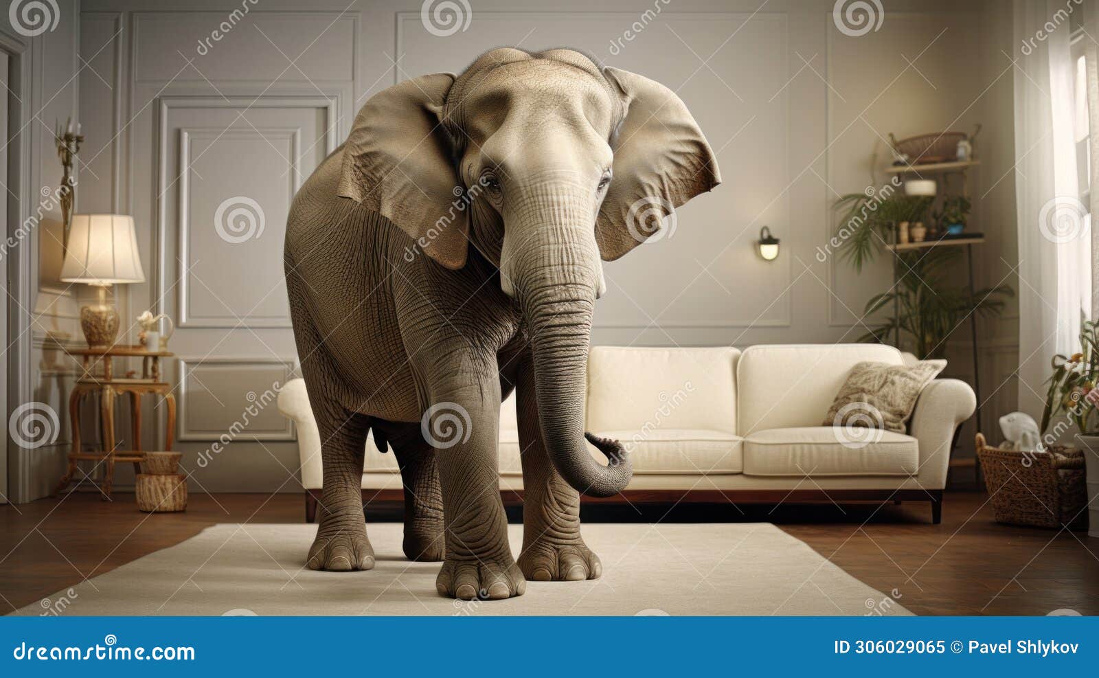 Big Elephant in the Living Room. Photo and Cg Elements Combination ...