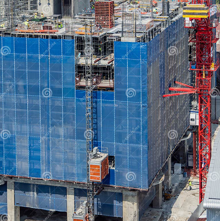 Big Elevator on the Exterior of a New Building Construction Stock Photo ...
