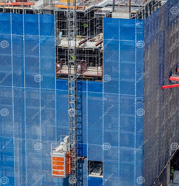 Big Elevator on the Exterior of a New Building Construction Stock Image ...