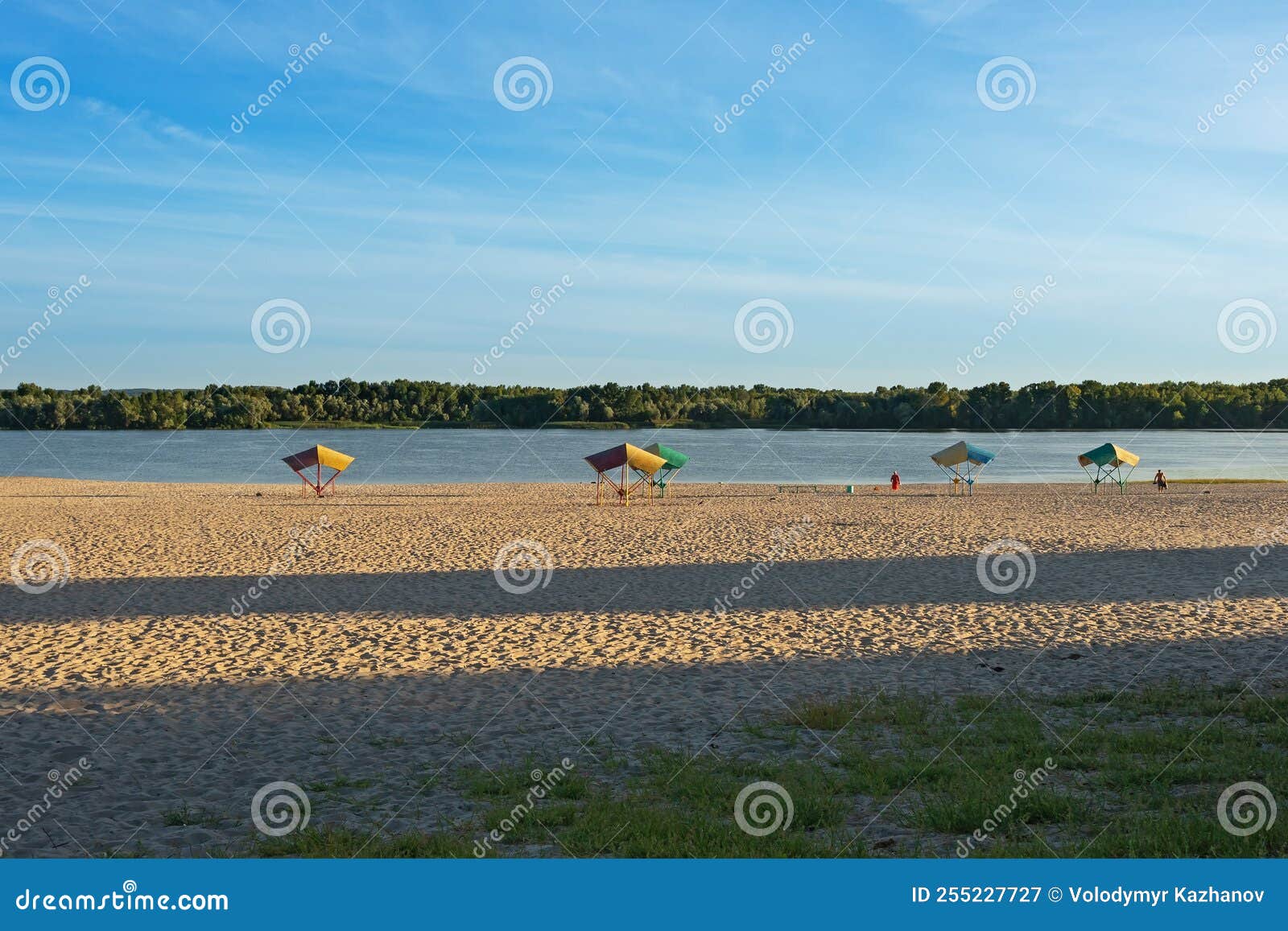 Big Empty Beach on the Bank of the River in the Evening with Footprints ...