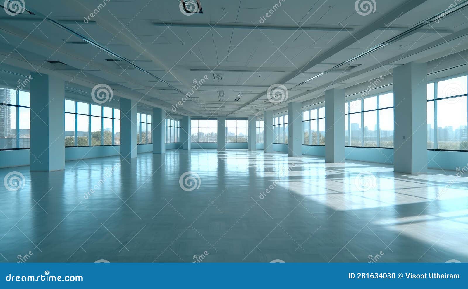 Big Empty Building Interior, Empty Hall Room with Minimalistic Light ...