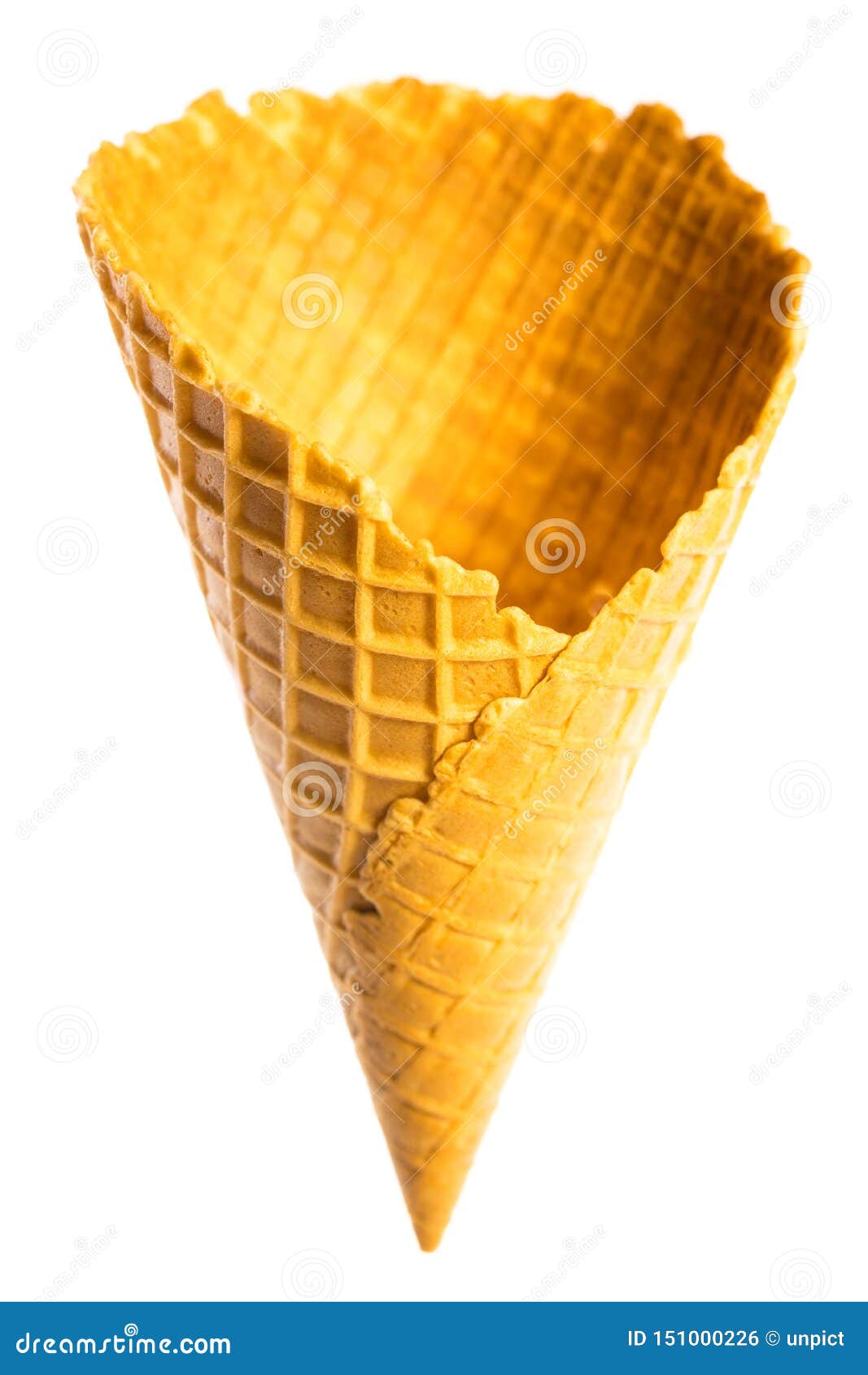 Big Empty Crunchy Ice Cream Cone Isolated On White Background Stock