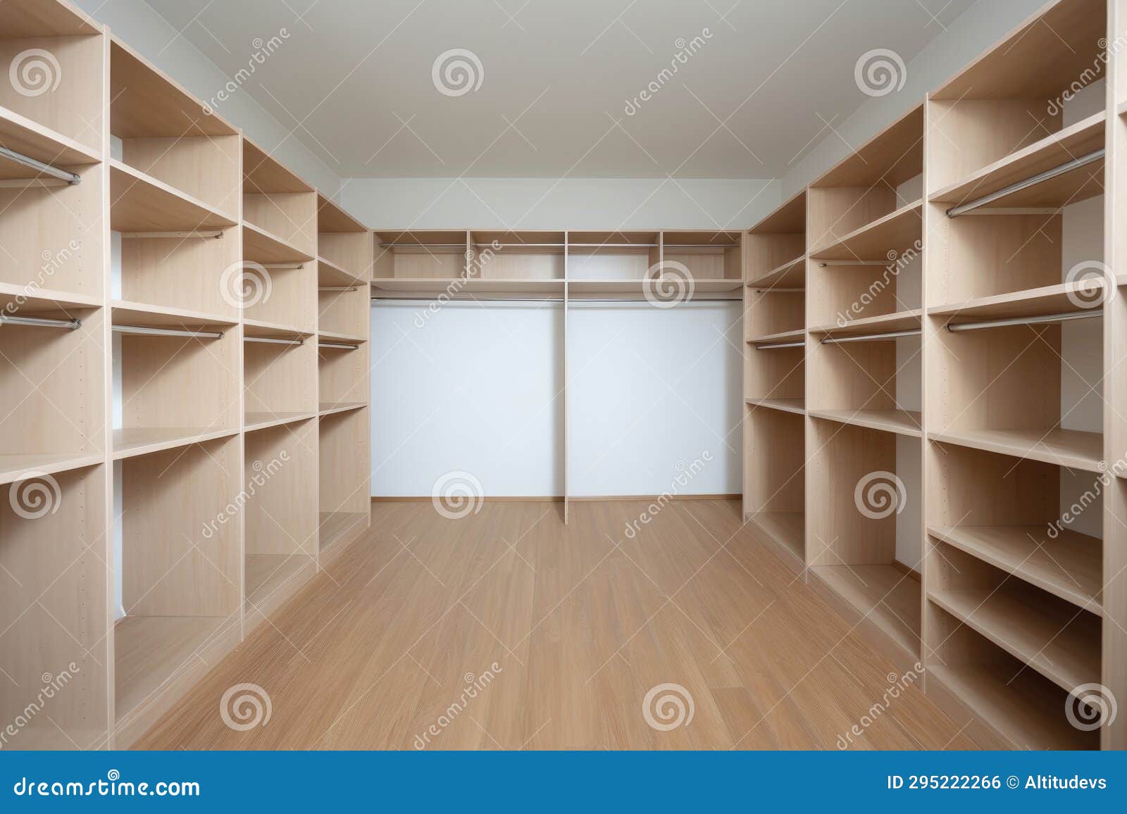 Big empty walk-in wardrobe stock photo. Image of generated - 295222266