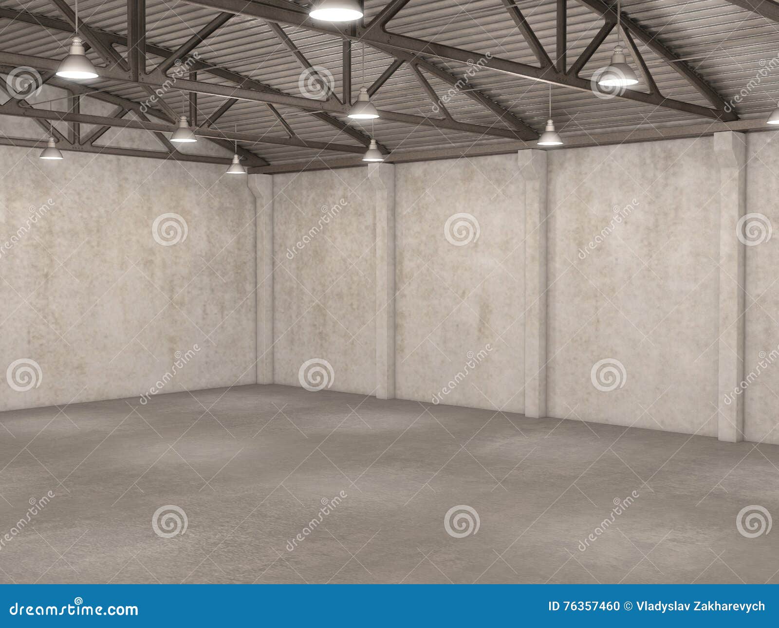 Big Empty Warehouse Lighting, Stock Illustration - Illustration of huge ...