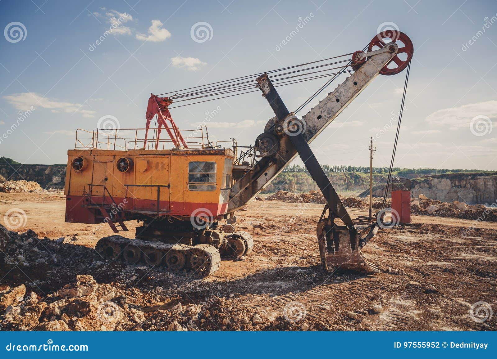 Big Excavator on Tracks in the Quarry Mining Stock Photo - Image of ...