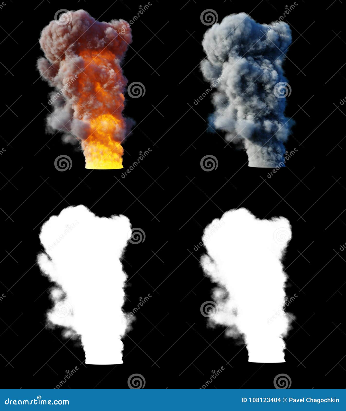 Big Explosion and Smoke Cloud. Fire Isolate. Alpha Matte. 3d Rendering ...
