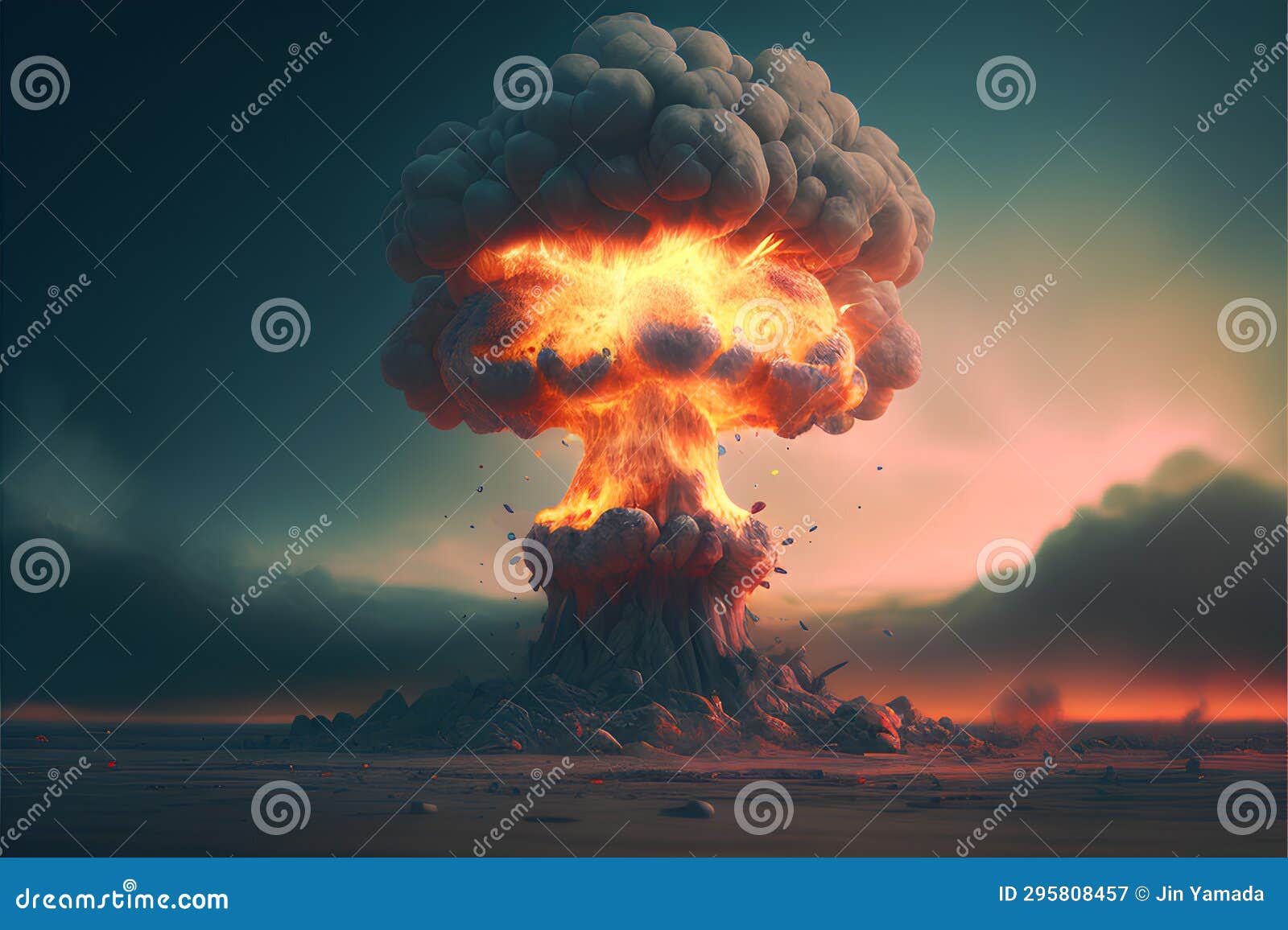 Big Explosion with Smoke and Fire in the Sky. 3d Illustration Stock ...