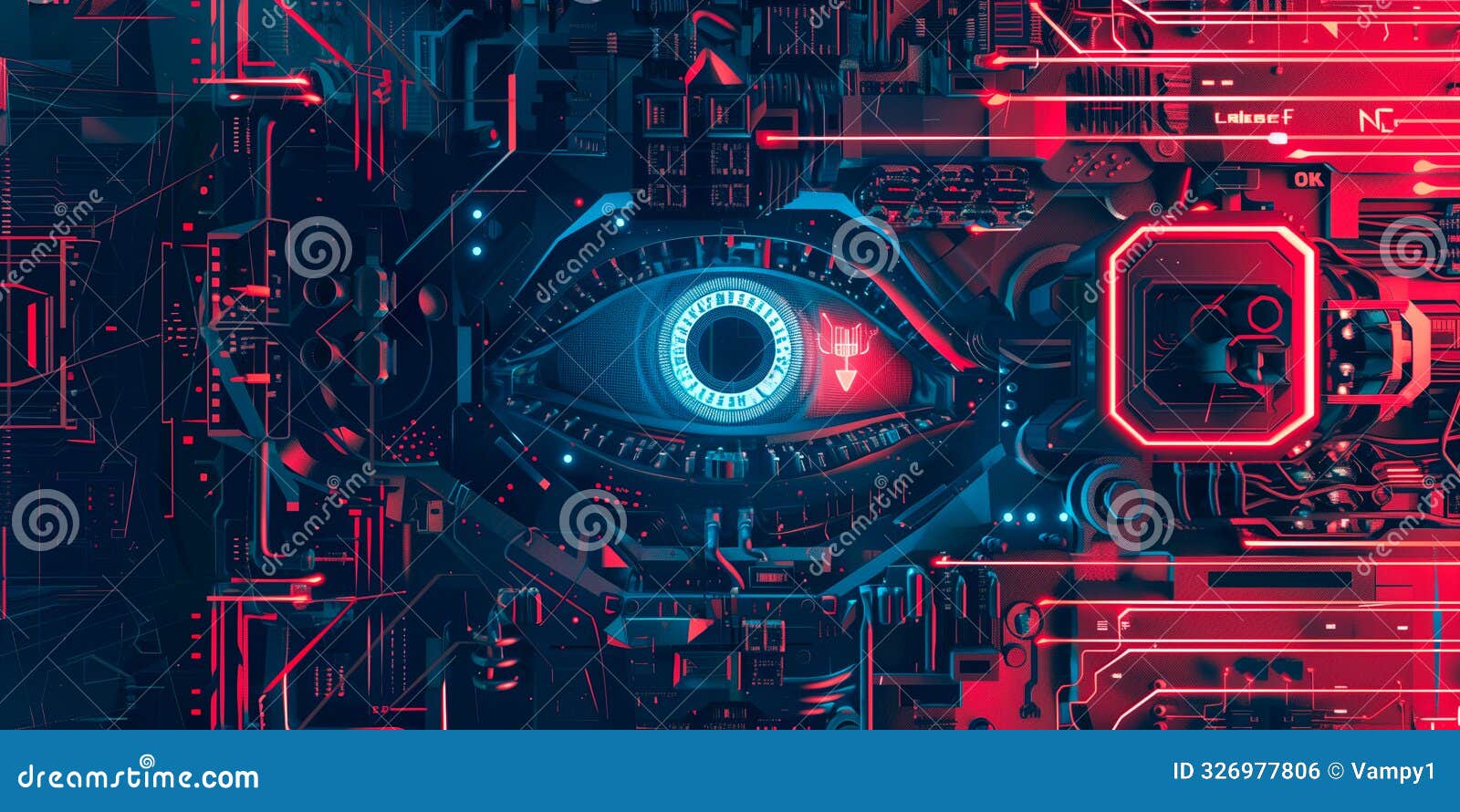 Big Eye that Monitors Everything. AI Development. Control of Machines ...