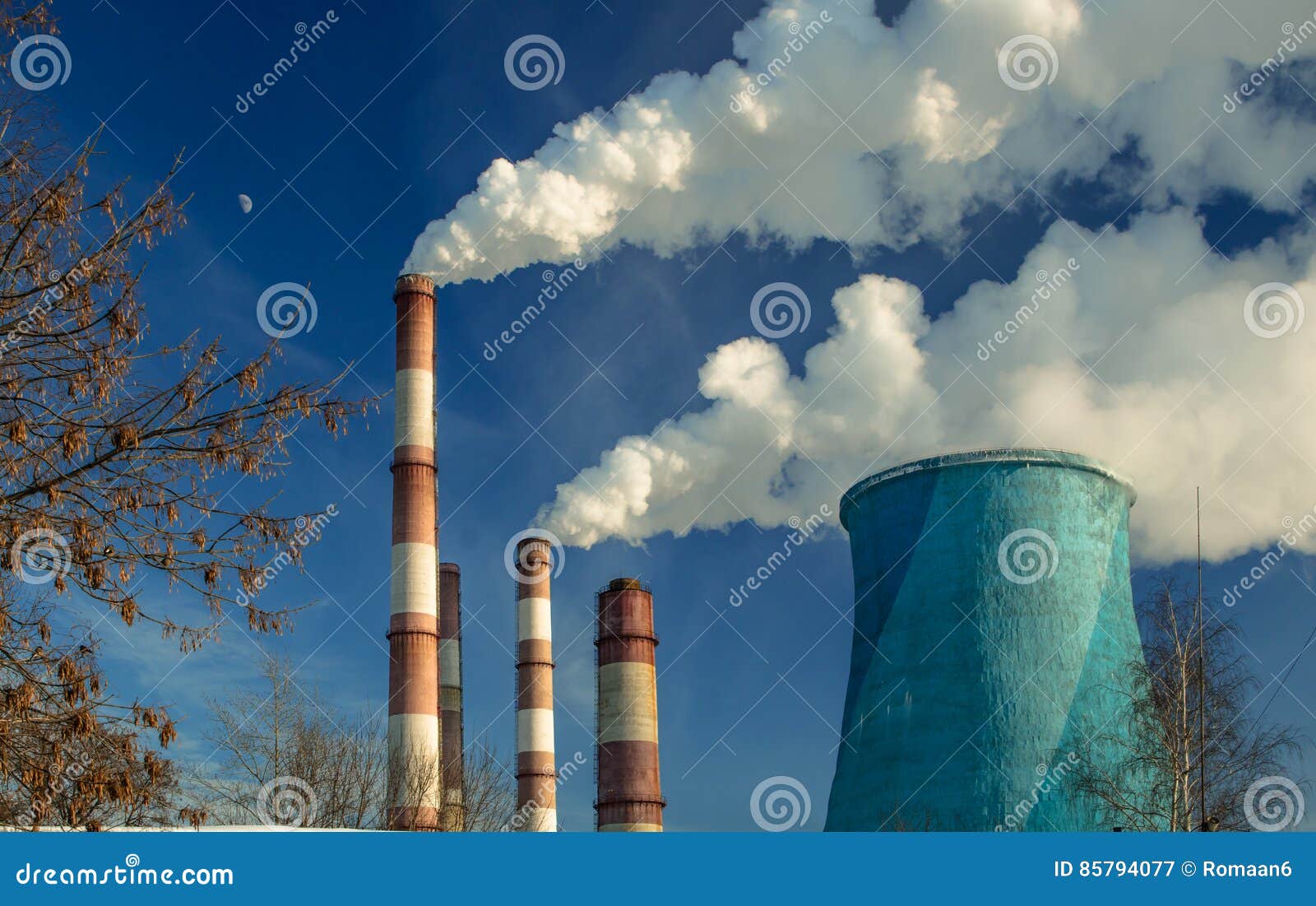 Big Factory Chimney with Dense Smoke Stock Image - Image of blue, light ...