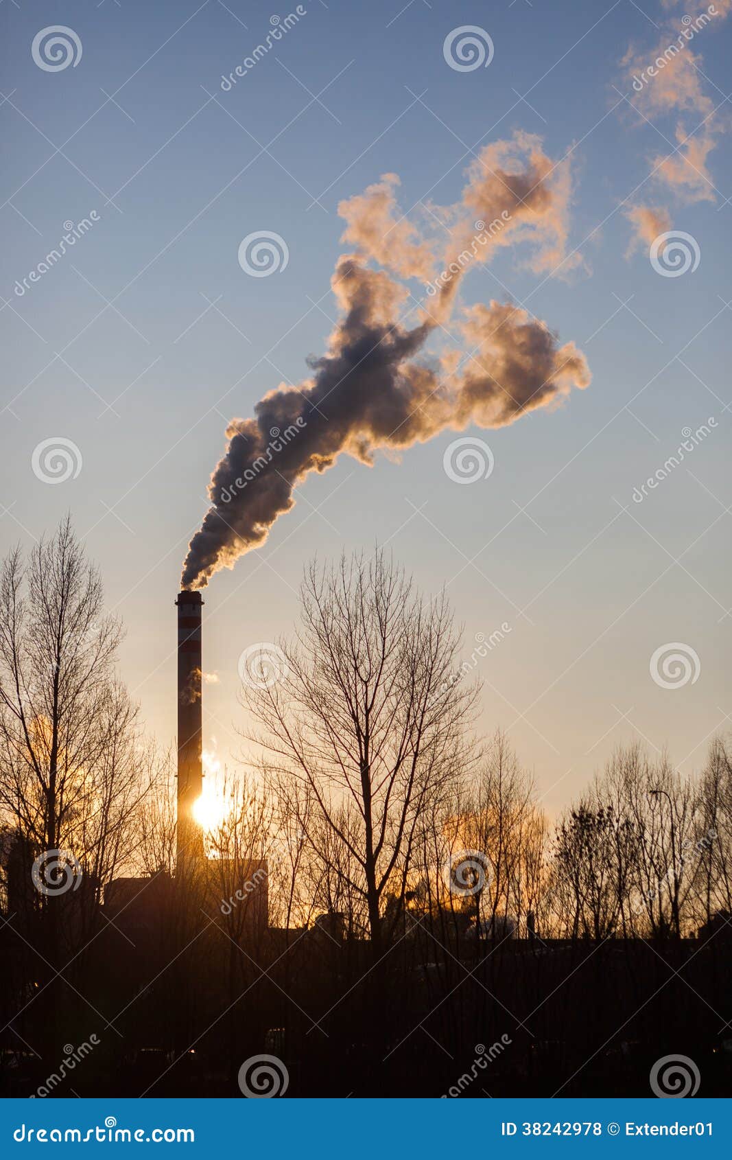 Big Factory Chimney Smokes during Sunset Stock Photo - Image of ...