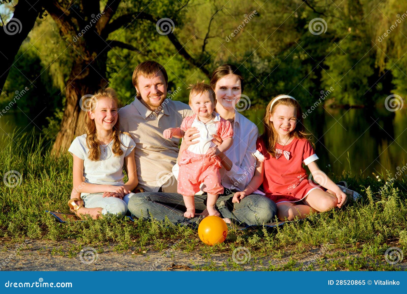 Big Family, Father, Mother and Three Daughters Stock Image - Image of ...
