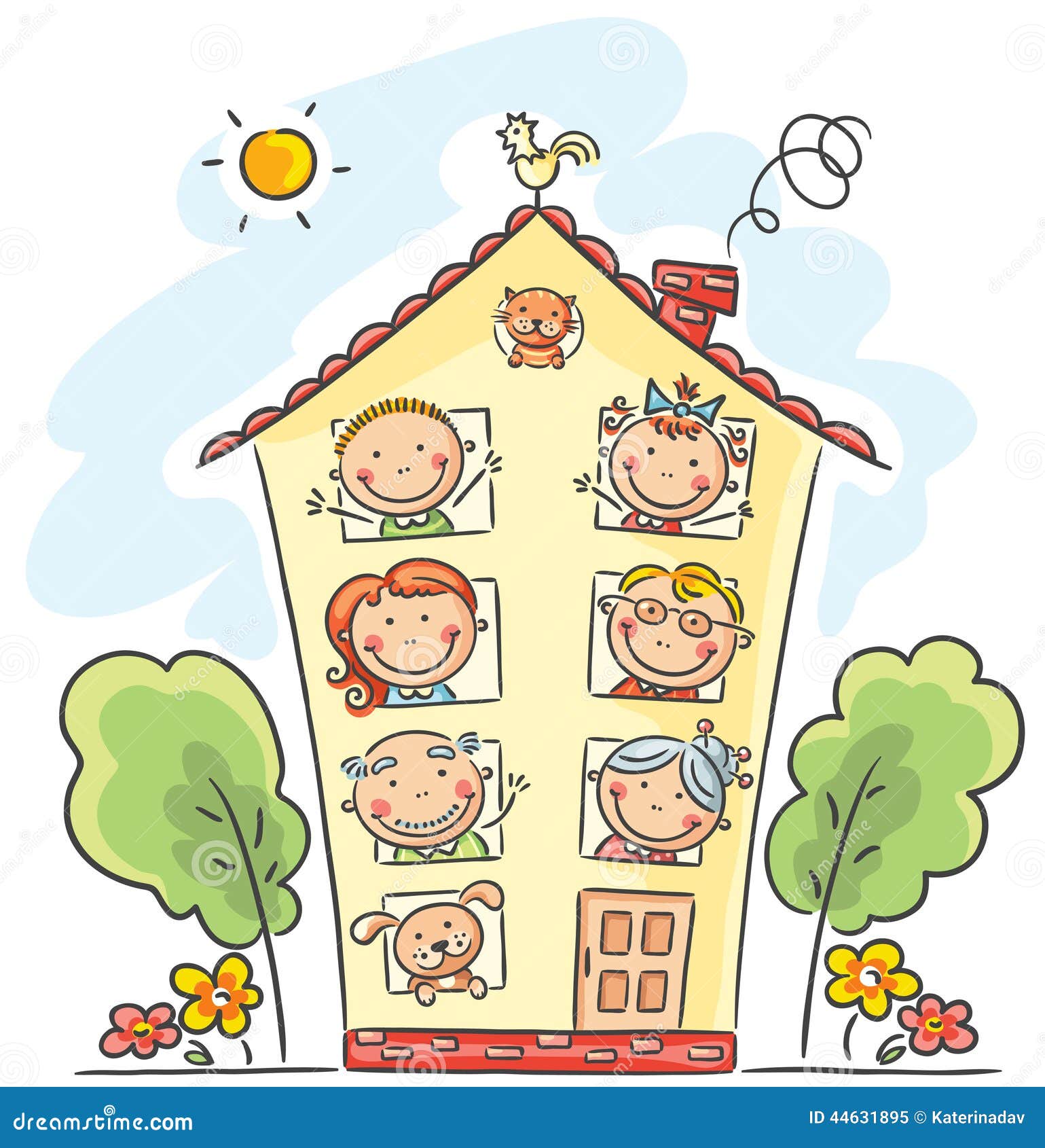 Big Family Is At Home Cartoon Vector | CartoonDealer.com #44631895