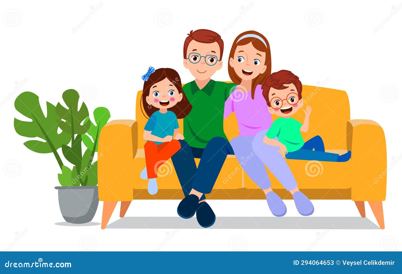 Big Family Together Vector Illustration Stock Illustration ...