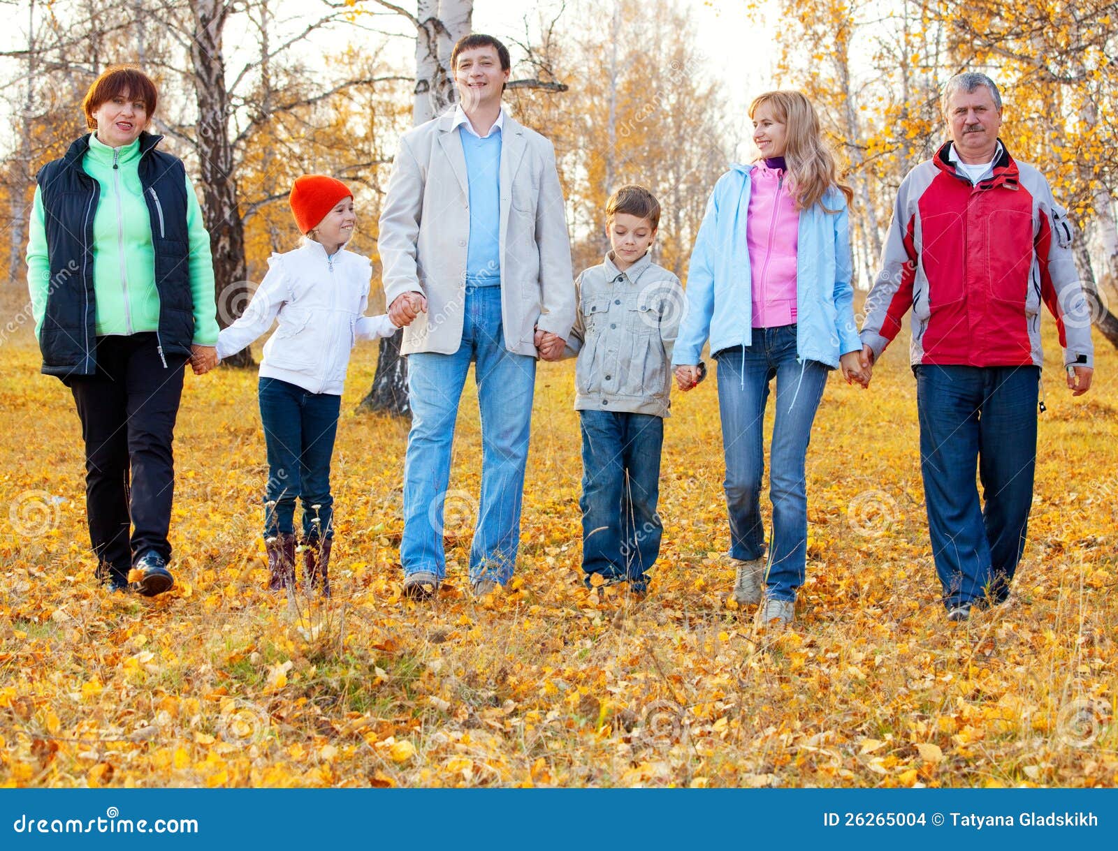 Big Family Walking in Autumn Park Stock Photo - Image of children ...