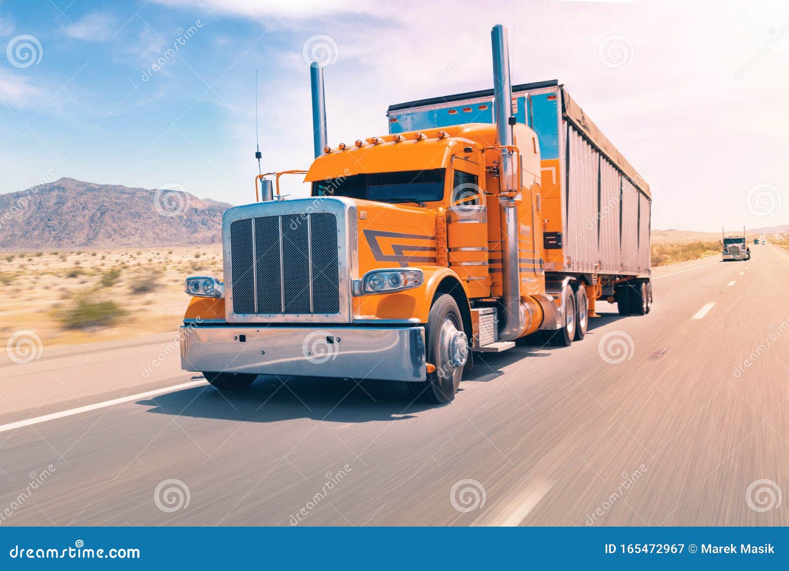 Big Fast American Truck on the Highway Stock Image - Image of driver ...