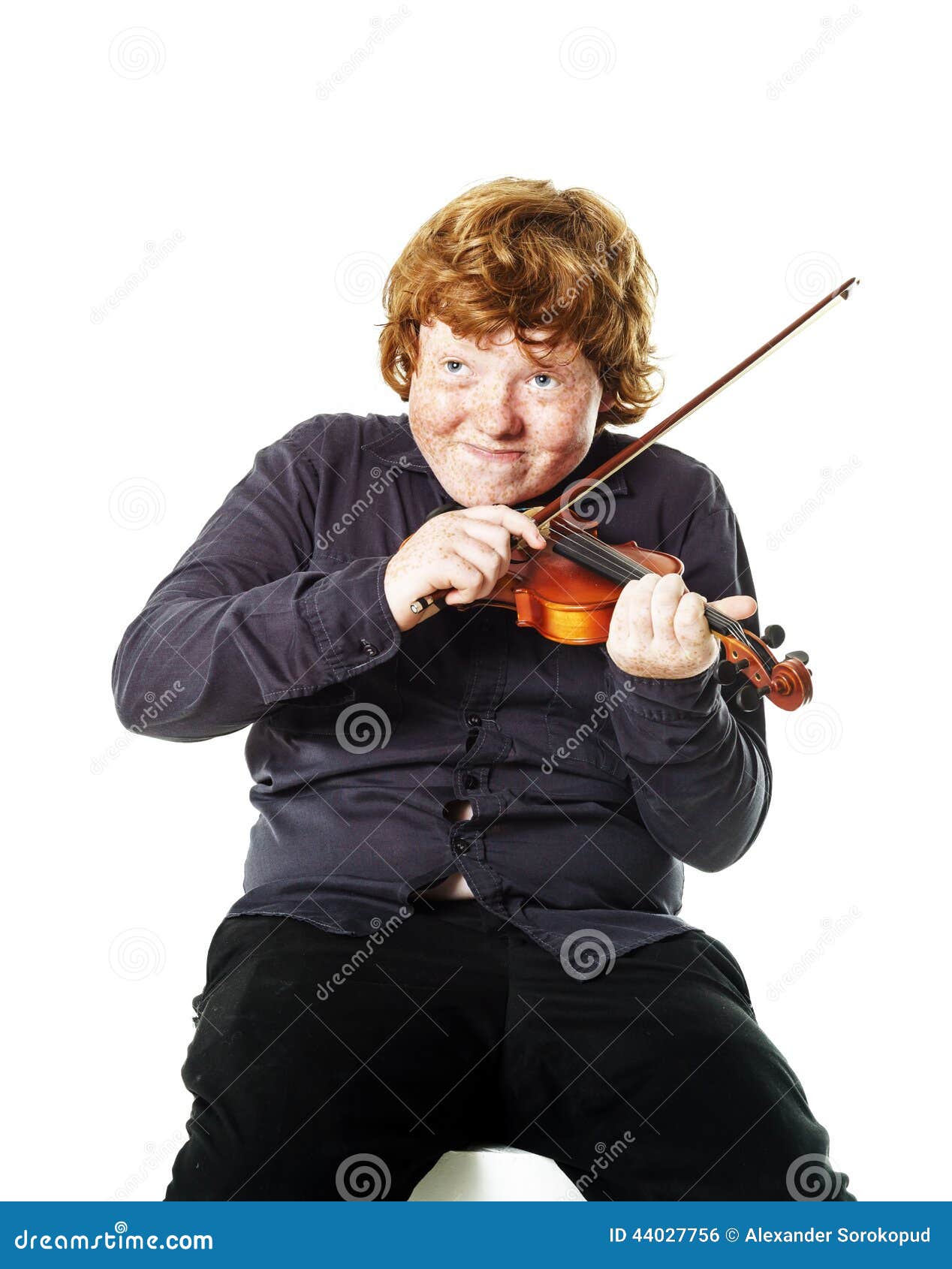 Big Fat Red-haired Boy with Small Violin Stock Photo - Image of freckle ...