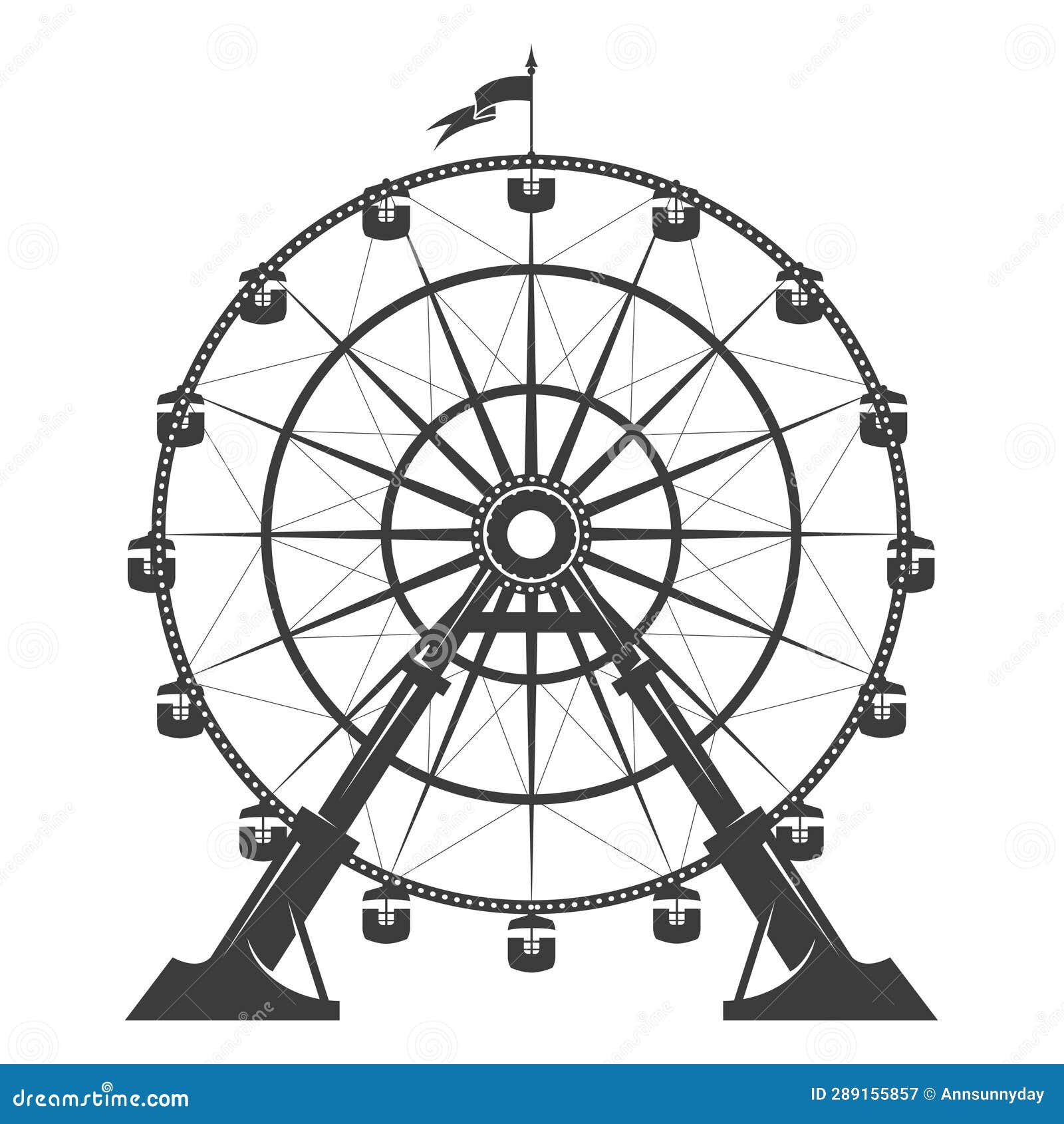 Ferris Big Observation Rotating Wheel In Park At Green Leaves Cartoon ...