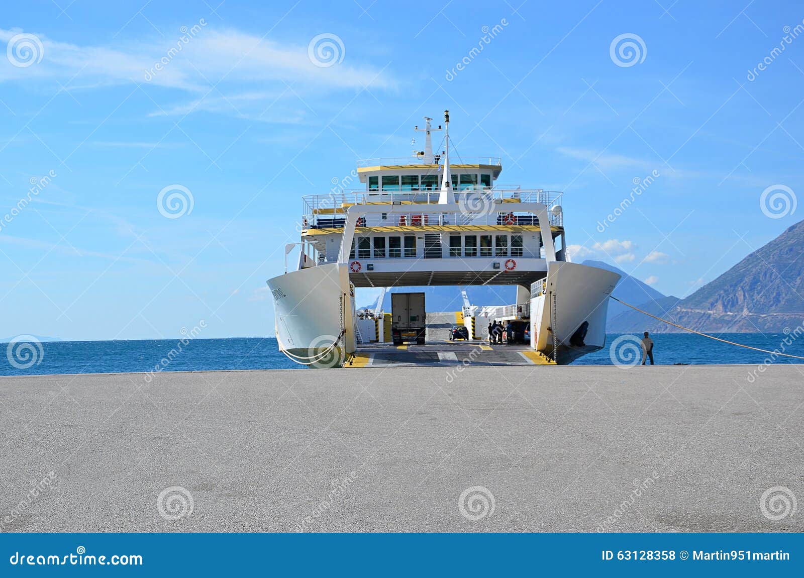 Big Ferry Boat Landing at the Shore of Sea Stock Photo - Image of ocean ...
