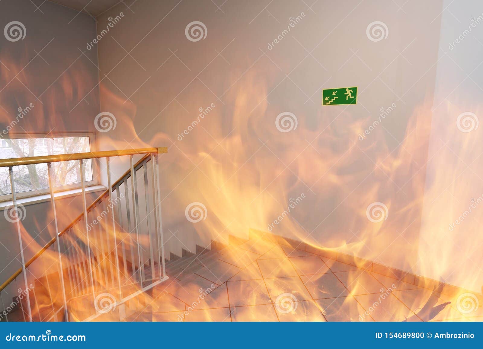 Fire in the building stock photo. Image of interior - 154689800