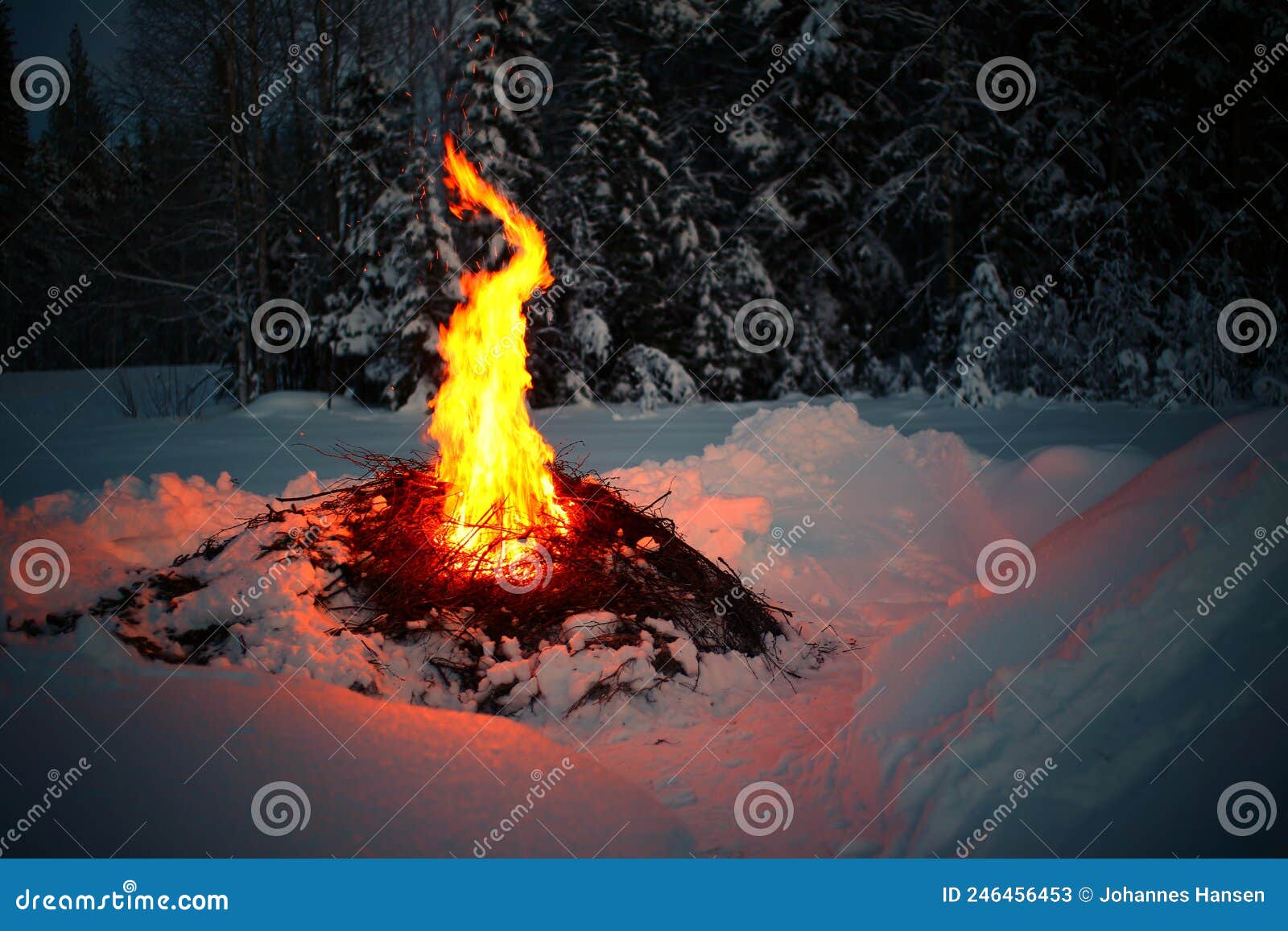 Big Fire between Snow Heaps in Winter Stock Image - Image of heat ...