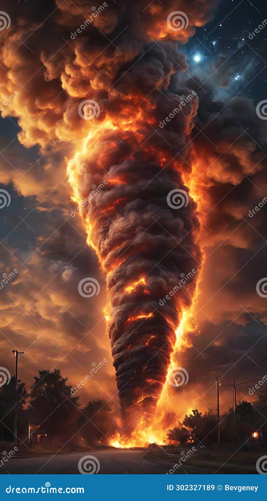 Big Fire Tornado in the Night Sky Stock Illustration - Illustration of reflection, font: 302327189