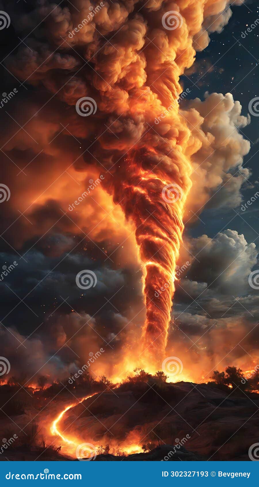 Big Fire Tornado in the Night Sky Stock Illustration - Illustration of ...