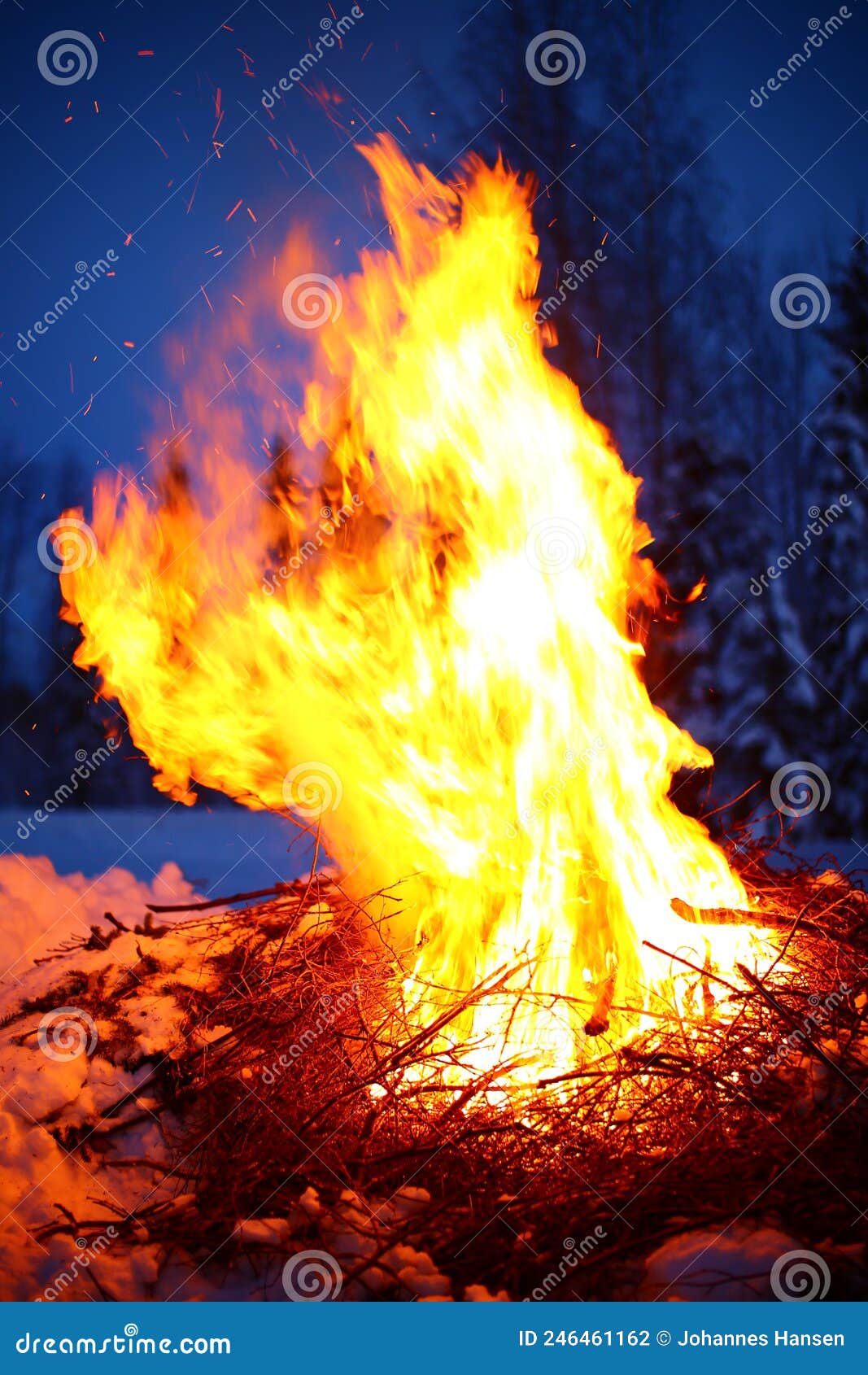Big Fire in Winter Landscape with Flying Sparks Stock Photo - Image of ...
