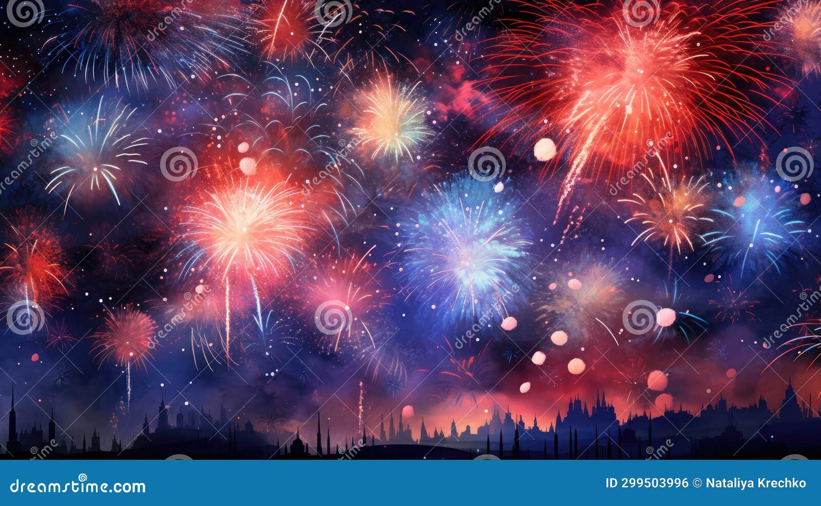 Big Firework Over the City at Night Stock Illustration - Illustration ...
