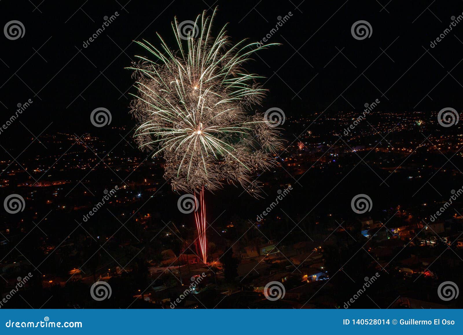 Big Fireworks Over a City by Night Stock Photo - Image of event, effect ...