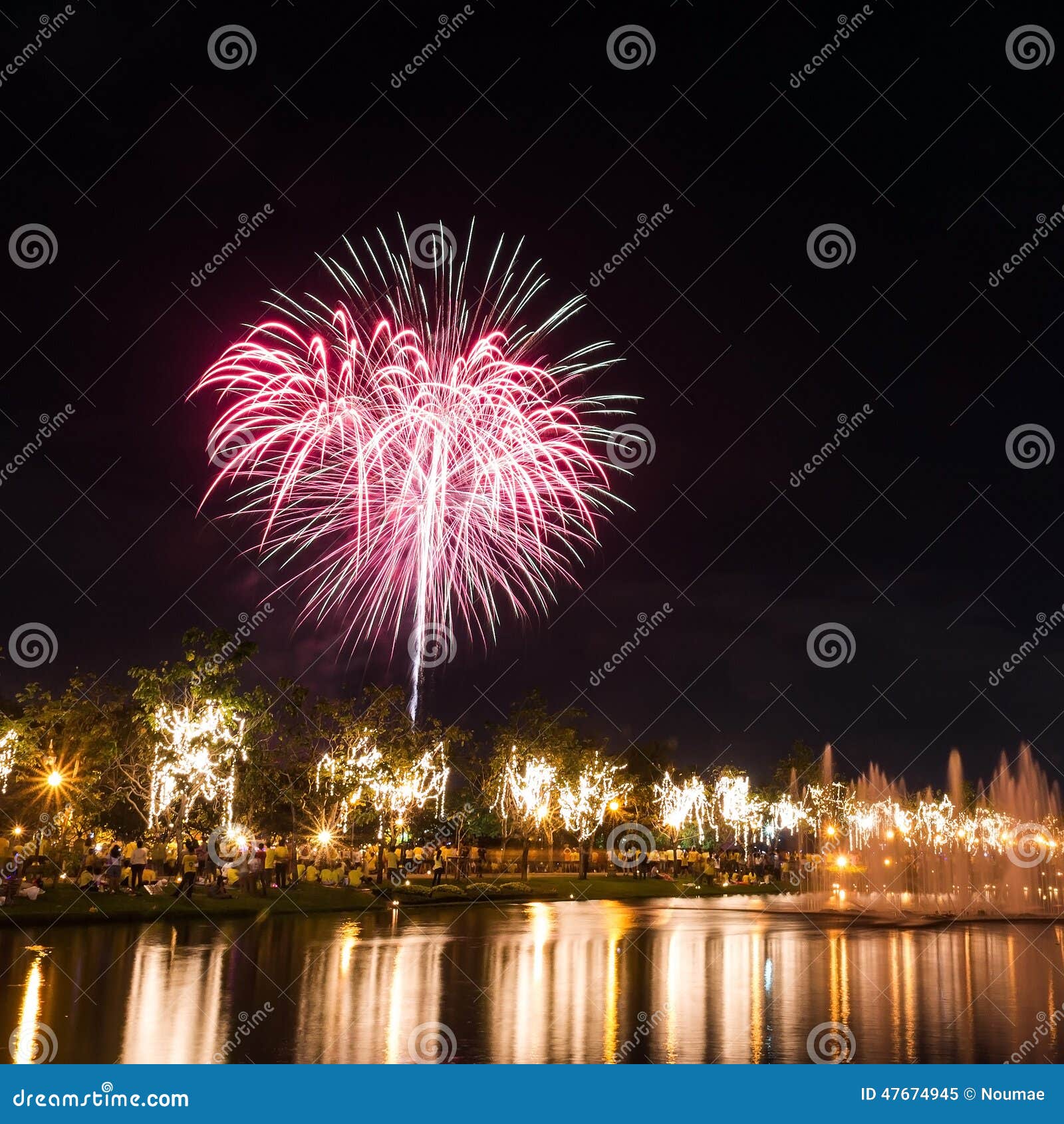 Big Fireworks in the Sky Over a Parks Stock Image - Image of cityscape ...