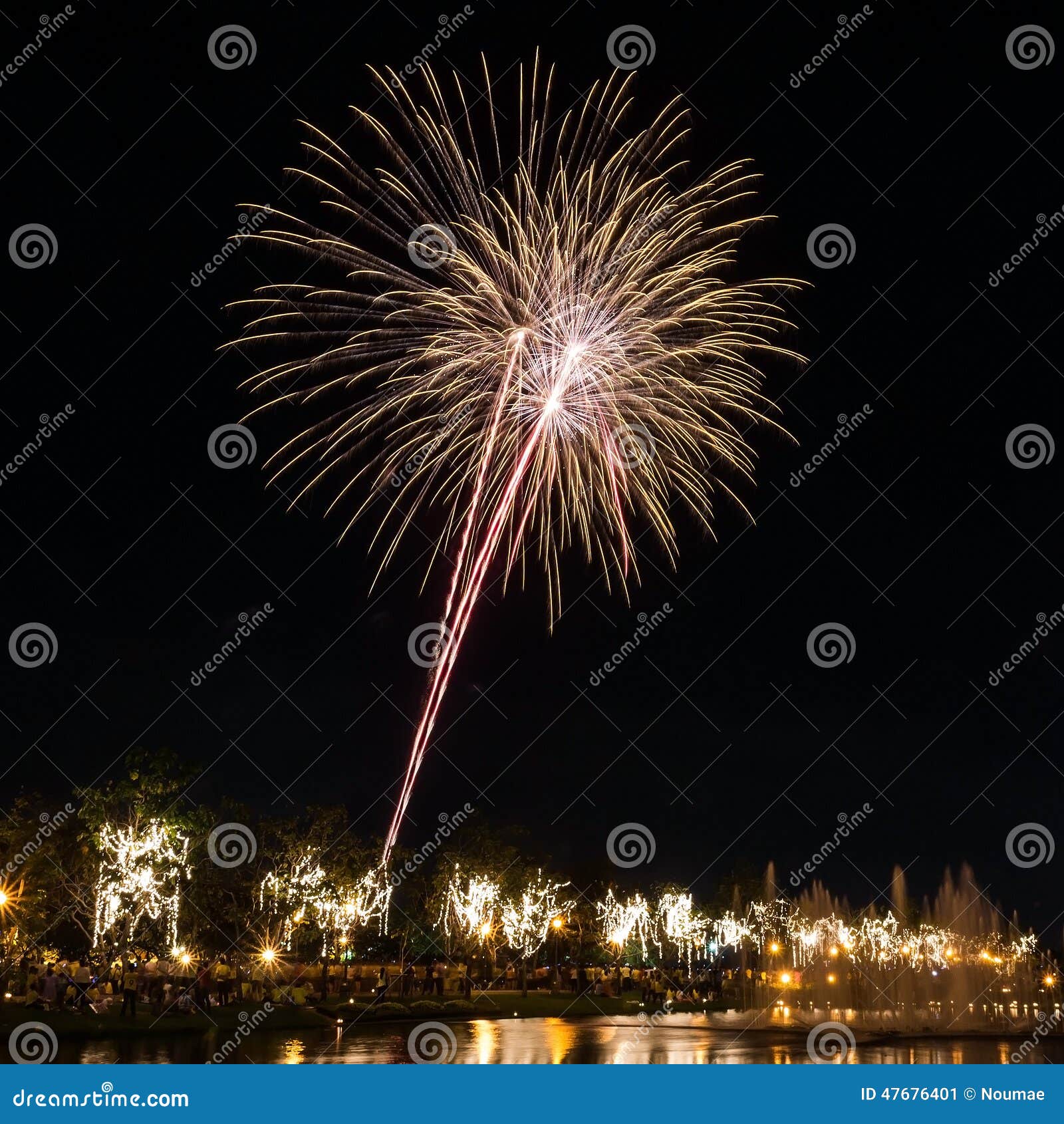 Big Fireworks in the Sky Over a Parks Stock Image - Image of midnight ...