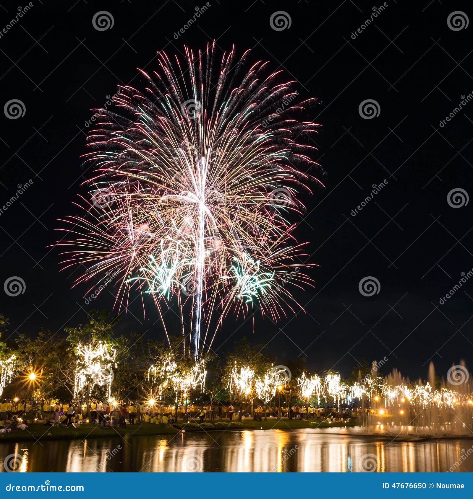Big Fireworks in the Sky Over a Parks Stock Photo - Image of large ...