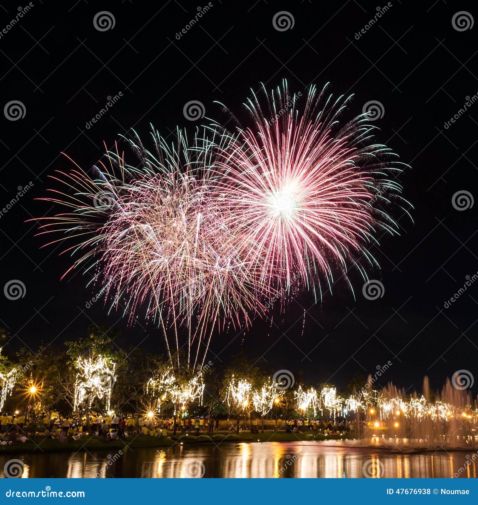 Big Fireworks in the Sky Over a Parks Stock Photo - Image of recreation ...