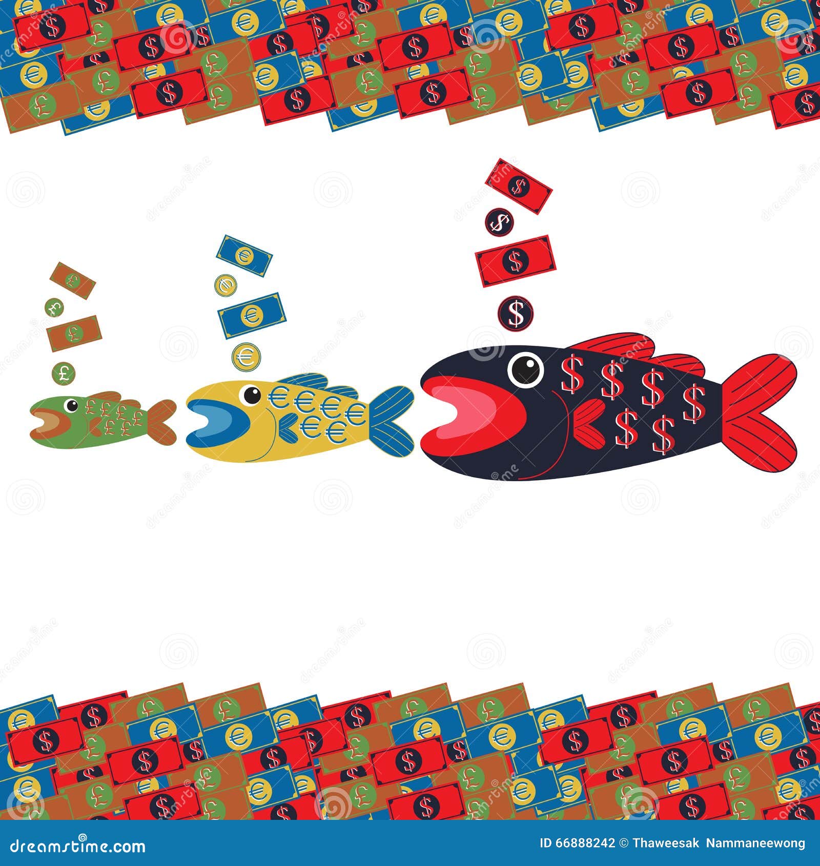 Big Fish Eats Little Fish Business Currency Stock Vector - Illustration ...
