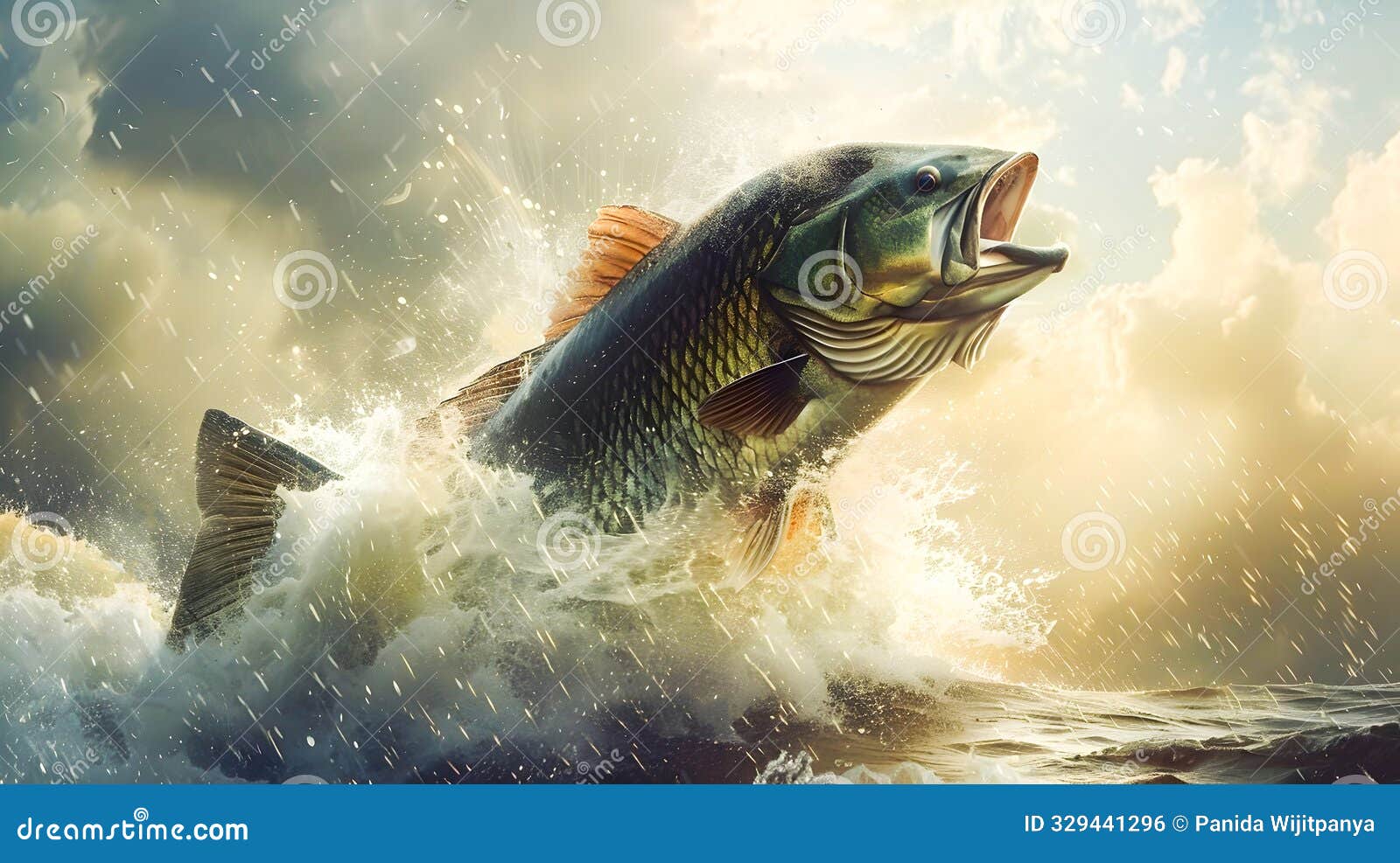 A Big Fish Leaping Forcefully Out of the Water Creating a Dramatic ...