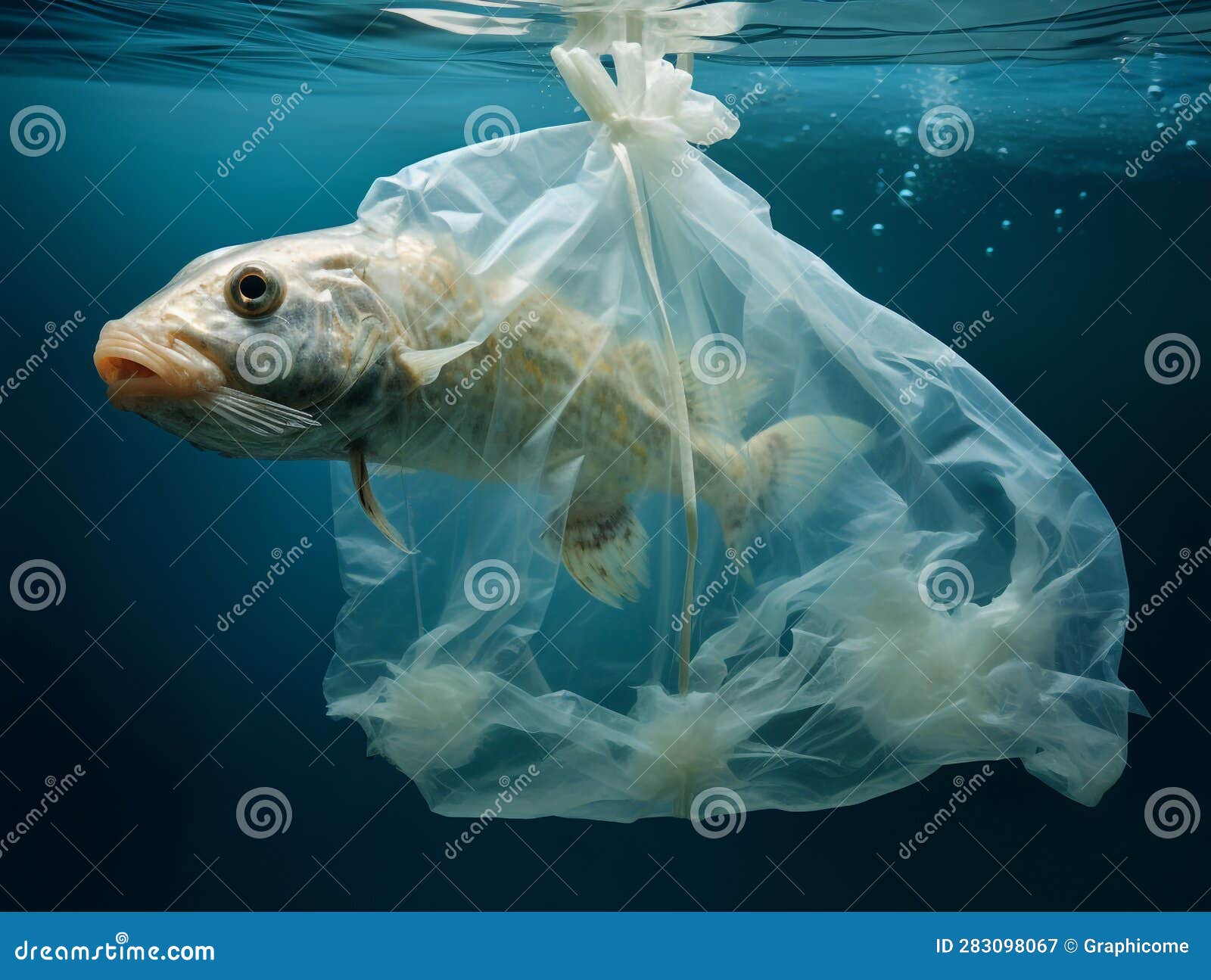 Big Fish Trapped in a Plastic Bag Due To Ocean Pollution Stock ...